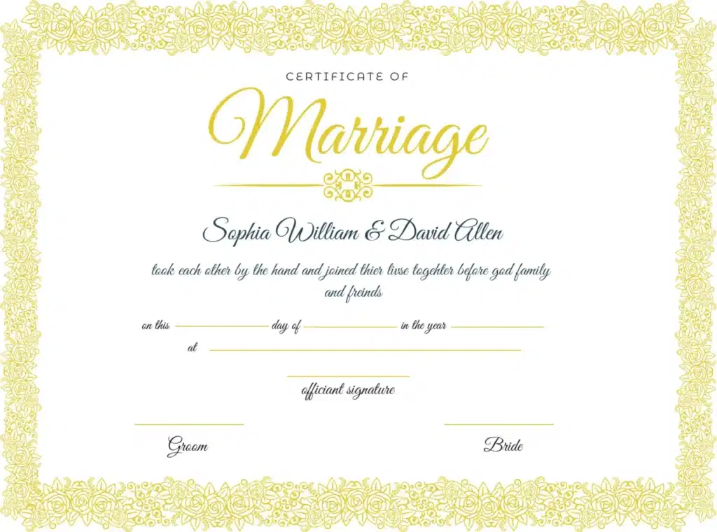 Golden Certificate of Marriage Template - 99diploma.com
