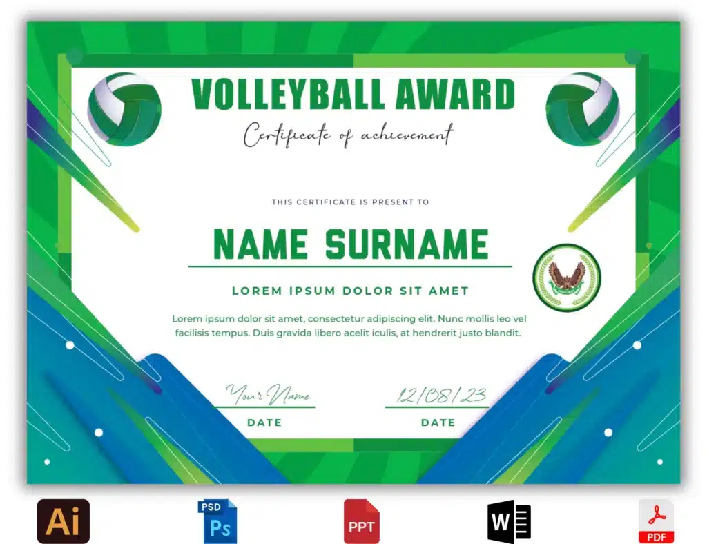 Design Winning Volleyball Certificates - Download & Edit - 99diploma.com